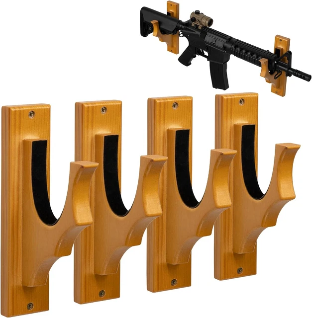 RIFLE GUN RACK Wall Mount Wooden Shotgun Hooks Holder Single Gun ...