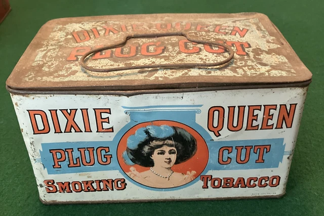 VINTAGE DIXIE QUEEN Plug Cut Smoking Tobacco Tin Lunch Pail Original ...
