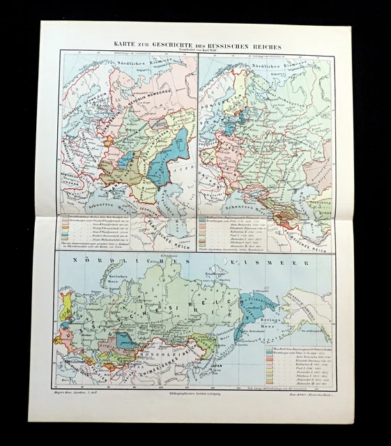RUSSIAN EMPIRE MAP Historical Russia Borders Territory GERMAN Antique ...