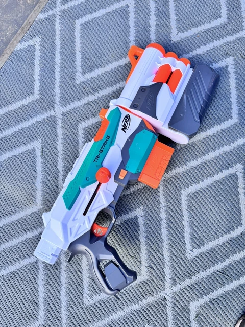 NERF MODULUS TRI-STRIKE Baster Gun WITH DOUBLE BARREL SHOTGUN EXTENSION ...