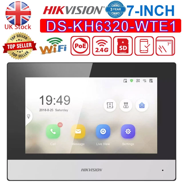 HIKVISION DS-KH6320-WTE1 IP Indoor Station Monitor Video Intercom 7" Screen POE £102.00 ...
