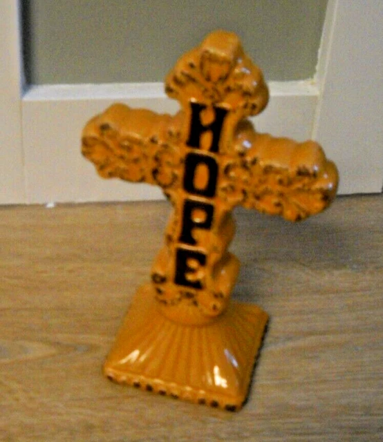 FREE STANDING CERAMIC Glazed -Hope Cross-Christian Collectable and Home ...
