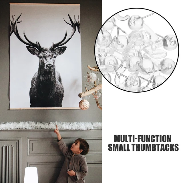 60 PCS CLEAR Thumb Tacks Cork Small Push Nail Canvas Hangers for Walls ...