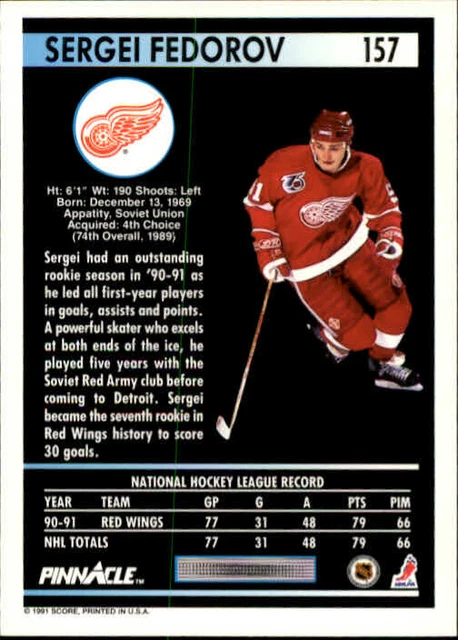 1991-92 PINNACLE #157 Sergei Fedorov Detroit Red Wings EUR 0,97 - PicClick FR