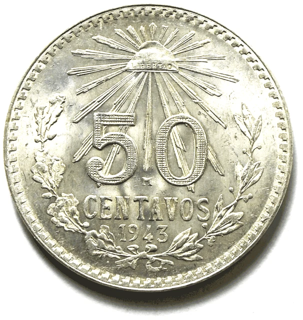 1921 MEXICO ESTADOS Unidos Mexicanos Fifty Centavos 50c Silver Coin KM ...