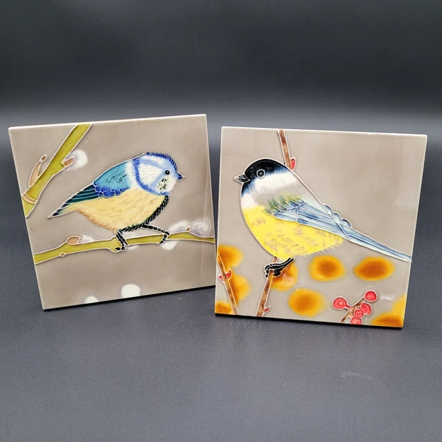 VINTAGE BIRD TILE Trivets with attached Stand By Entile Chickadee and ...