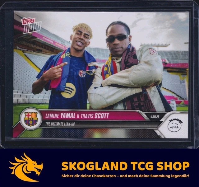 TOPPS NOW LAMINE Yamal & Travis Scott Base-Card FC Barcelona Card 001 ...