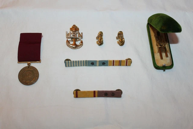 KOREAN WAR US Navy Issued Lapel Dress,Hat Badge,Medal,Bars-Sterling & G ...