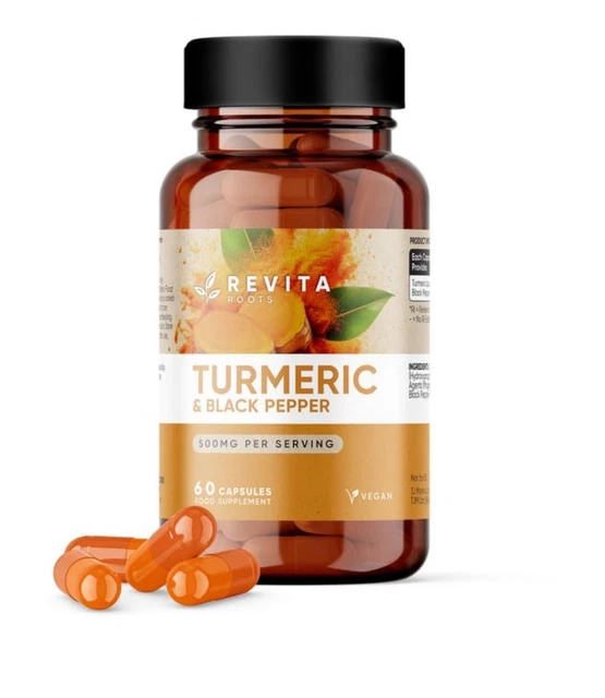 REVITA ROOTS TURMERIC & Black Pepper Vegan Capsules 500mg 60s £8.80 ...