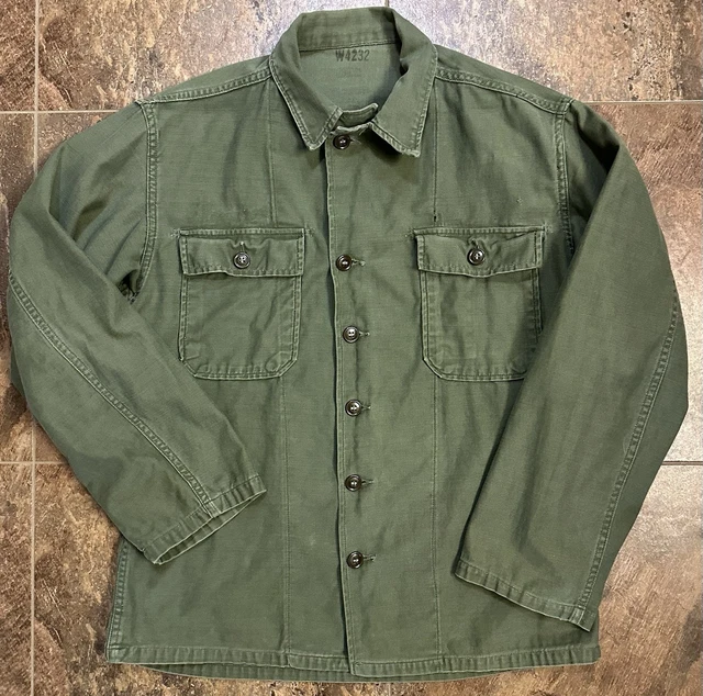 VINTAGE VIETNAM WAR 60s US ARMY OG 107 Cotton Utility Sateen Shirt ...