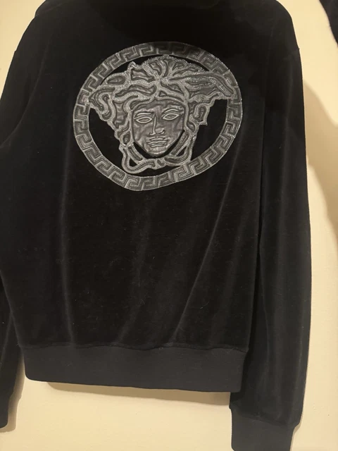 VERSACE VELVET HOODIE With Leather Medusa Head With Greca £214.62 ...