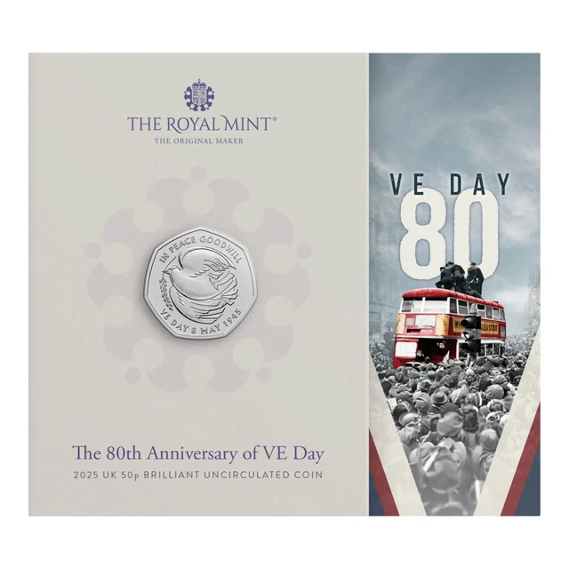 THE 80TH ANNIVERSARY of VE Day 2025 UK 50p Brilliant Uncirculated Coin ...
