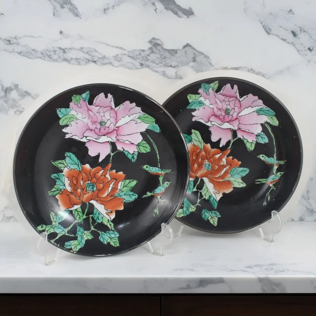 ANTIQUE DECORATIVE WALL Plates, Chinese Ceramic Floral Cloisonné, Brass ...