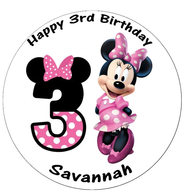 MINNIE MOUSE 3RD Birthday Personalised Cake Topper Edible Wafer Paper 7 ...