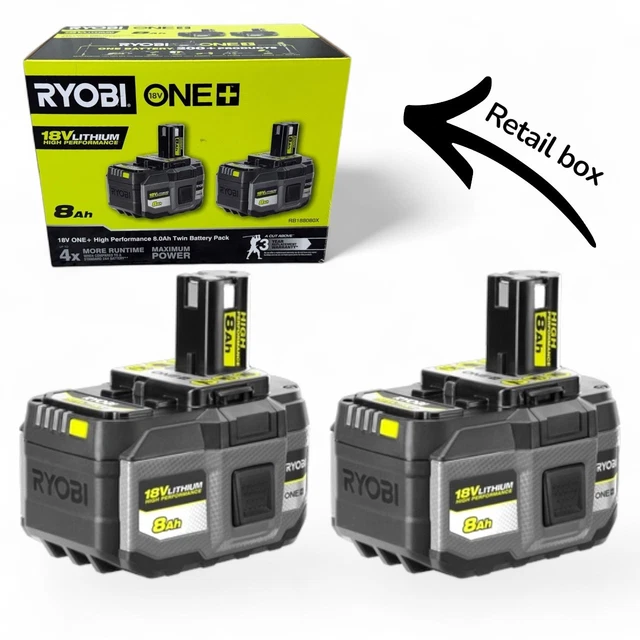 GENUINE RYOBI 18V ONE+ High Performance 8.0Ah Battery RB188080X - Twin ...