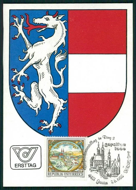 ÖSTERREICH MK 1985 GARSTEN WAPPEN DRACHE MAXIMUMKARTE MAXIMUM CARD MC CM h6730 EUR 3,99 ...