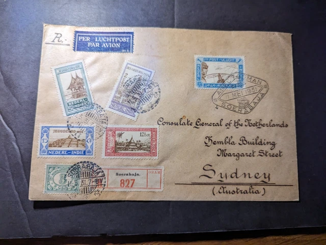 1931 DUTCH EAST Indies Airmail Cover Soerabaja Java to Sydney Australia ...