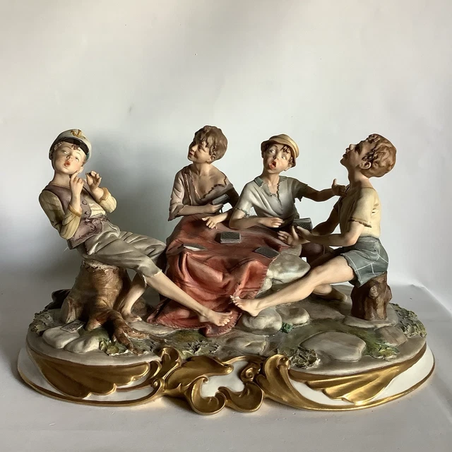 RARE CAPODIMONTE PORCELAIN Figural Sculpture, “The Card Cheats” Poker ...