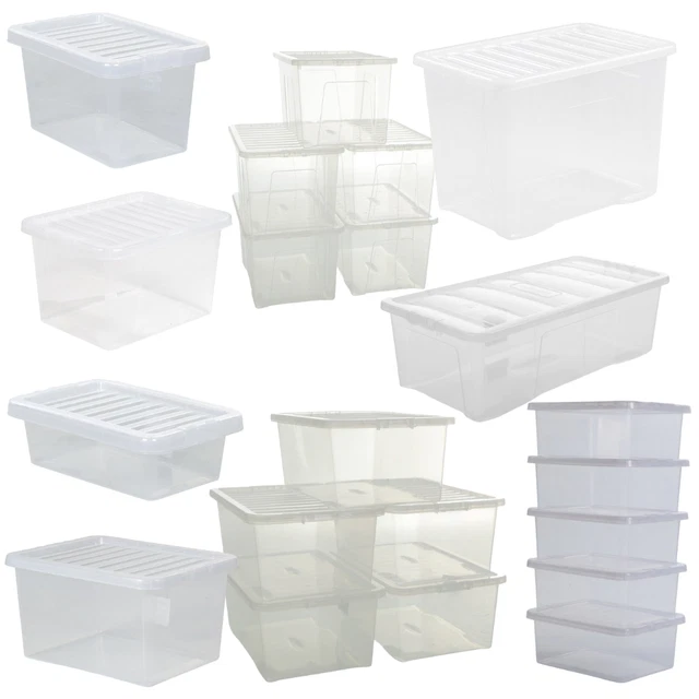CLEAR PLASTIC CONTAINERS with Lids Stackable Nestable Storage Box Home ...