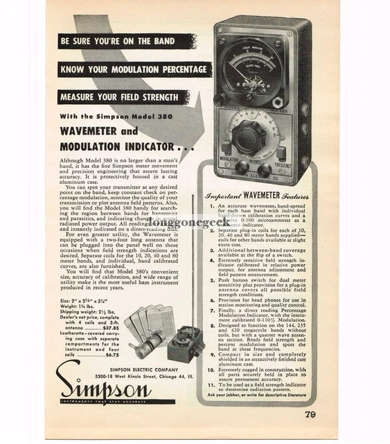 1948 SIMPSON MODEL 380 Wavemeter Modulation Meter Ham Shortwave Radio ...