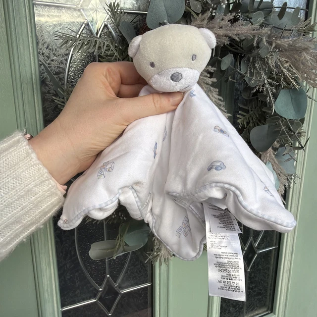 MOTHERCARE BLUE WHITE STRIPE MY BEDTIME BLANKIE TEDDY BEAR COMFORTER ...