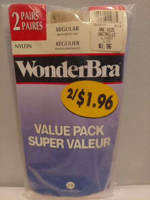 VINTAGE PANTYHOSE WONDERBRA Regular 2 Pairs Color Linen One Size BMIX20 ...