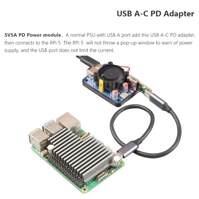 FOR RASPBERRY PI5 USB A-C PD Adapter with Cable PD Trigger Activation ...