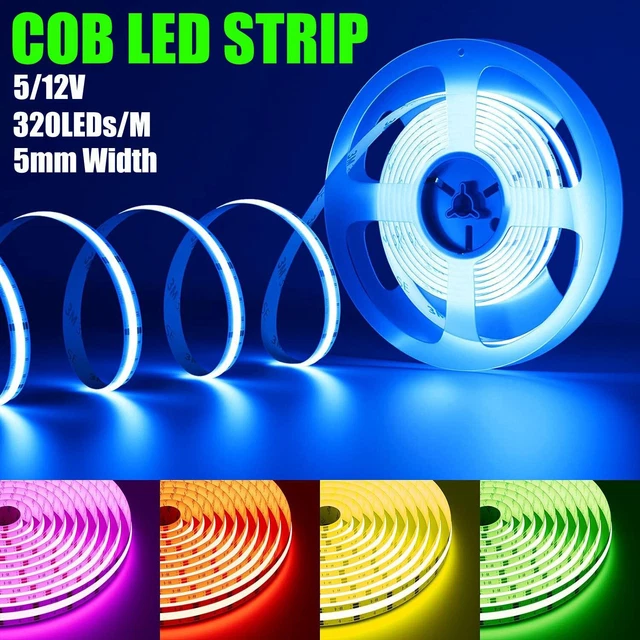COB LED STRIP Light 5mm DIY Lighting Monochrome DC V5 12V Flexible Tape ...