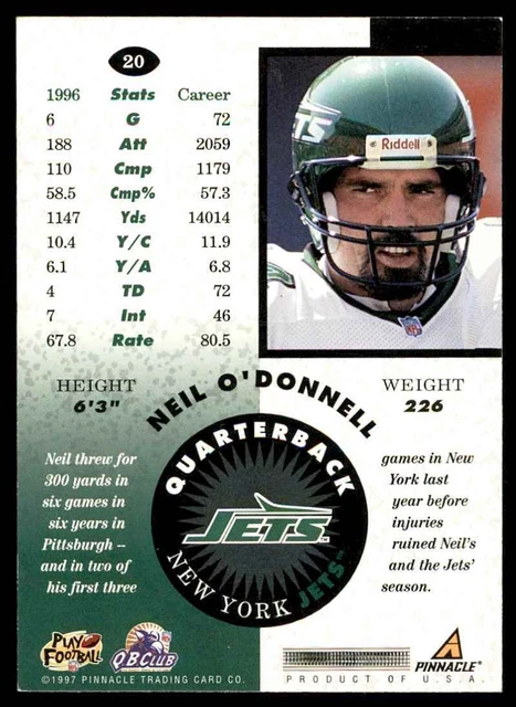 1997 PINNACLE NEIL O'Donnell #20 Jets de New York frappés EUR 1,68 ...
