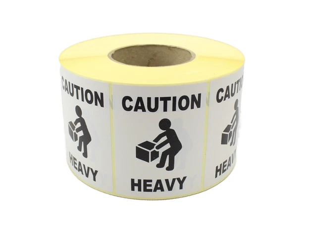 &CAUTION HEAVY& WARNING labels / stickers. 100mm x 75mm. White Label ...