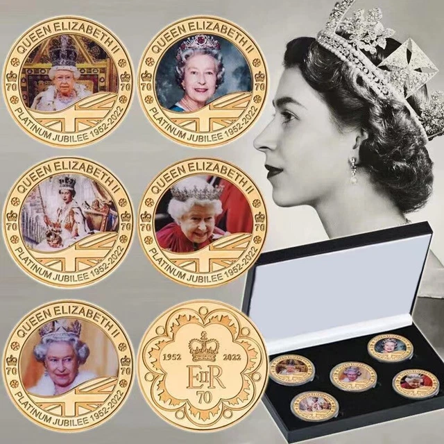 QUEEN ELIZABETH II Platinum Jubilee Gold Plated Coin Set British Royal ...