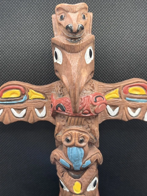 TOTEM POLE FIGURINE Hawk Wolf 8” Solid $22.99 - PicClick CA