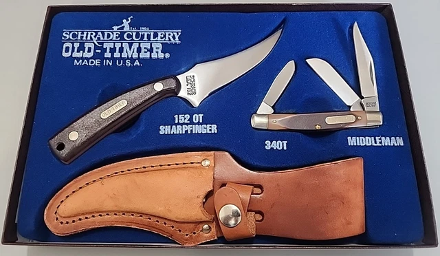 RARE OLD TIMER Schrade Gift Set USA- 152 Sharpfinger & 340T Middleman ...