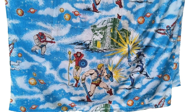 VINTAGE HE-MAN TWIN Flat Bed Sheet 1980's Mattel Masters of the ...