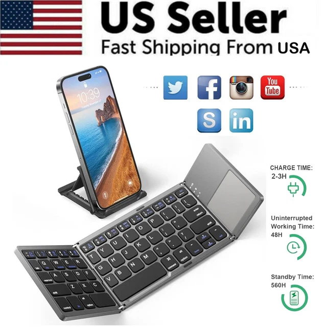 PORTABLE FOLDABLE WIRELESS Keyboard with Integrated Touchpad Perfect ...