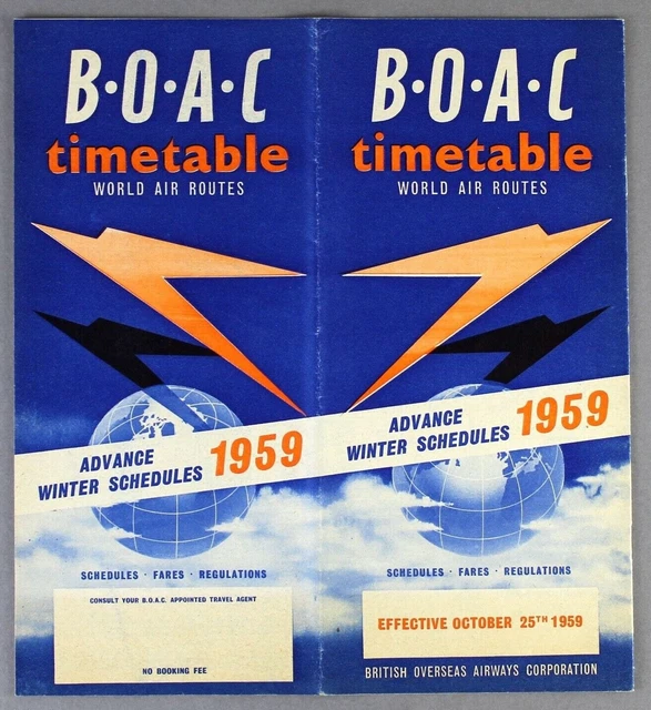 BOAC ADVANCE SUMMER Schedules Airline Timetable Winter 1959 B.o.a.c. £ ...