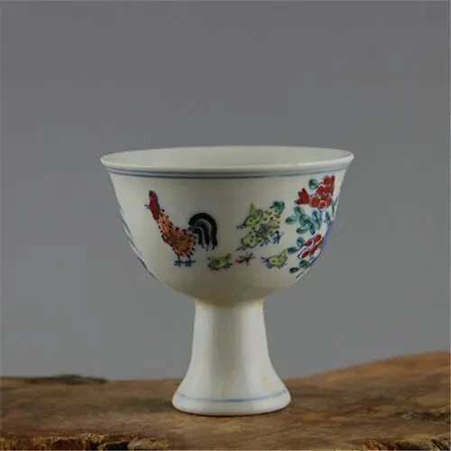 BEAUTIFUL CHINESE MING Dou Polychrome Porcelain Chicken Cylinder Cup ...