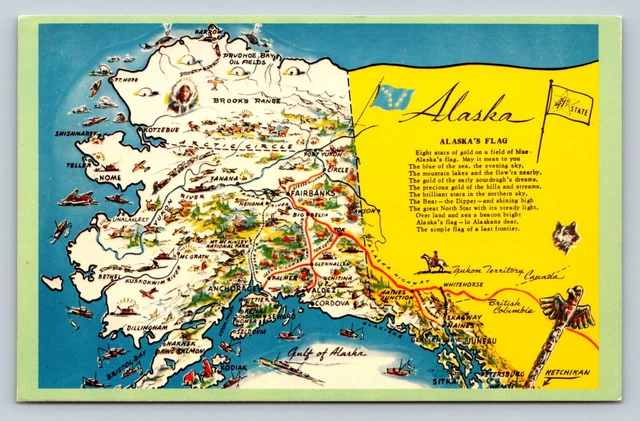 INFORMATION & ILLUSTRATED Map of Alaska VINTAGE Postcard A40 £3.19 ...