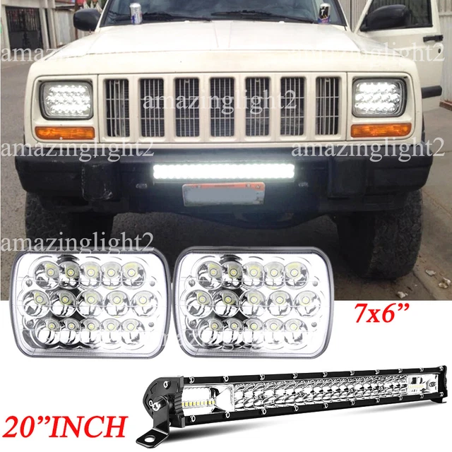 PAIR 7X6& LED Headlights Fit Jeep Cherokee XJ 1984-2001 +20" INCH LED ...