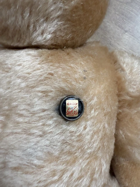 ANTIKER GRISLY TEDDYBÄR – Mohair – Glasaugen – Original Knopf – ca ...