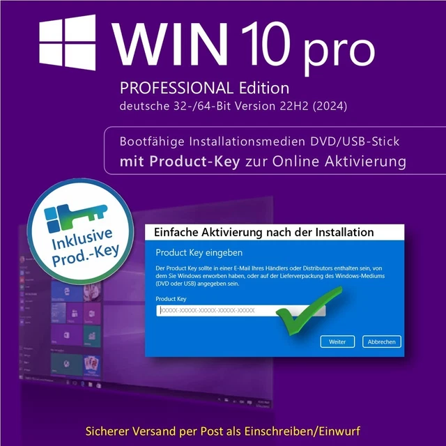 WIN 10 PRO | Windows 22H2 Installations-Medium DVD/USB-Stick + Retail ...