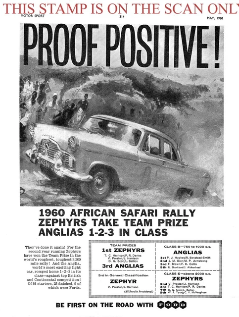FORD 'ZEPHYR' AFRICAN Safari Rally Motor Car ADVERT : 1960 Print Ad 704 ...