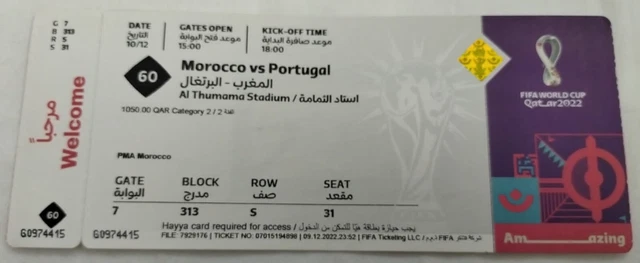 TICKET STUB NAMES FIFA World Cup Qatar 2022 Morocco vs Portugal Match ...