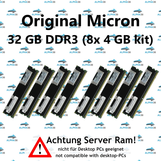 32 GO (8X 4 Go) RDIMM ECC REG DDR3-1333 IBM iDataPlex Dx360 M2 RAM EUR ...