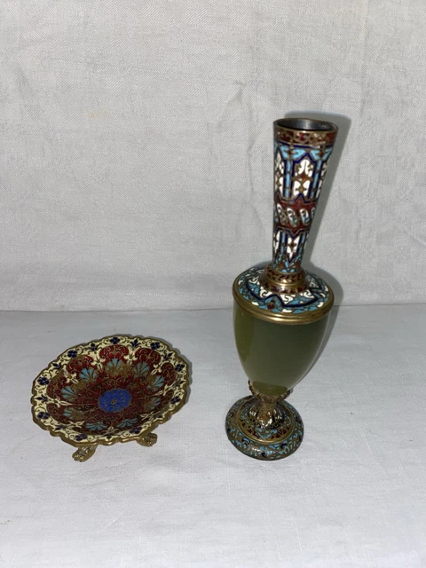 VASE ET BAGUIER en bronze émaux cloisonné NIII EUR 50,00 - PicClick FR