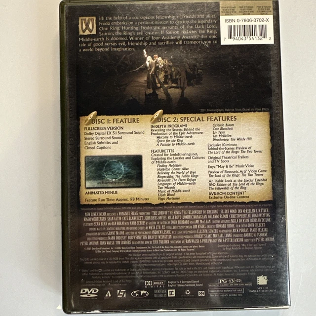 THE LORD OF the Rings: The Fellowship Ring (DVD, 2002, 2-Disc Set £4.31 ...