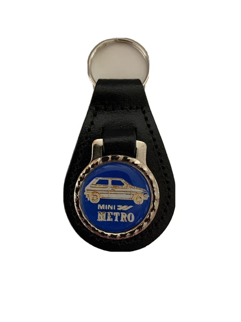 BLACK LEATHER Keyring/ Fob Depicting Austin Mini Metro Vintage /Worn ...