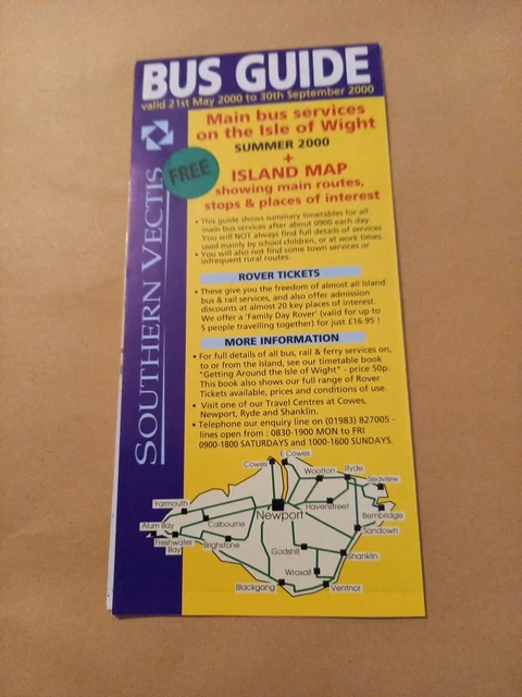 SOUTHERN VECTIS BUS Timetable And Route Map Guide May 2000 £1.99 ...