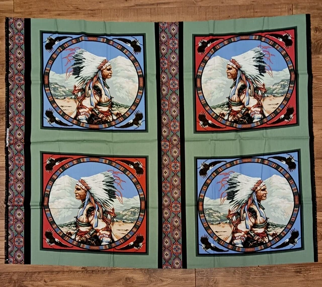 4 NATIVE AMERICAN Indian Chief Portrait Cotton Fabric Pillow Panel 4 ...
