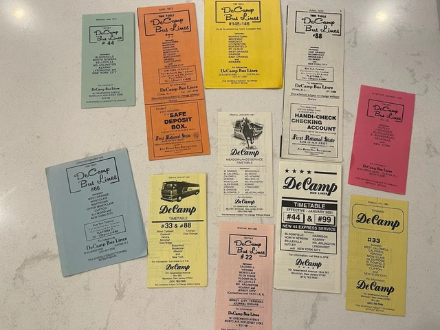 VINTAGE NEW JERSEY Commuter Bus Timetable Lot 1970s Decamp Lines NYC £ ...
